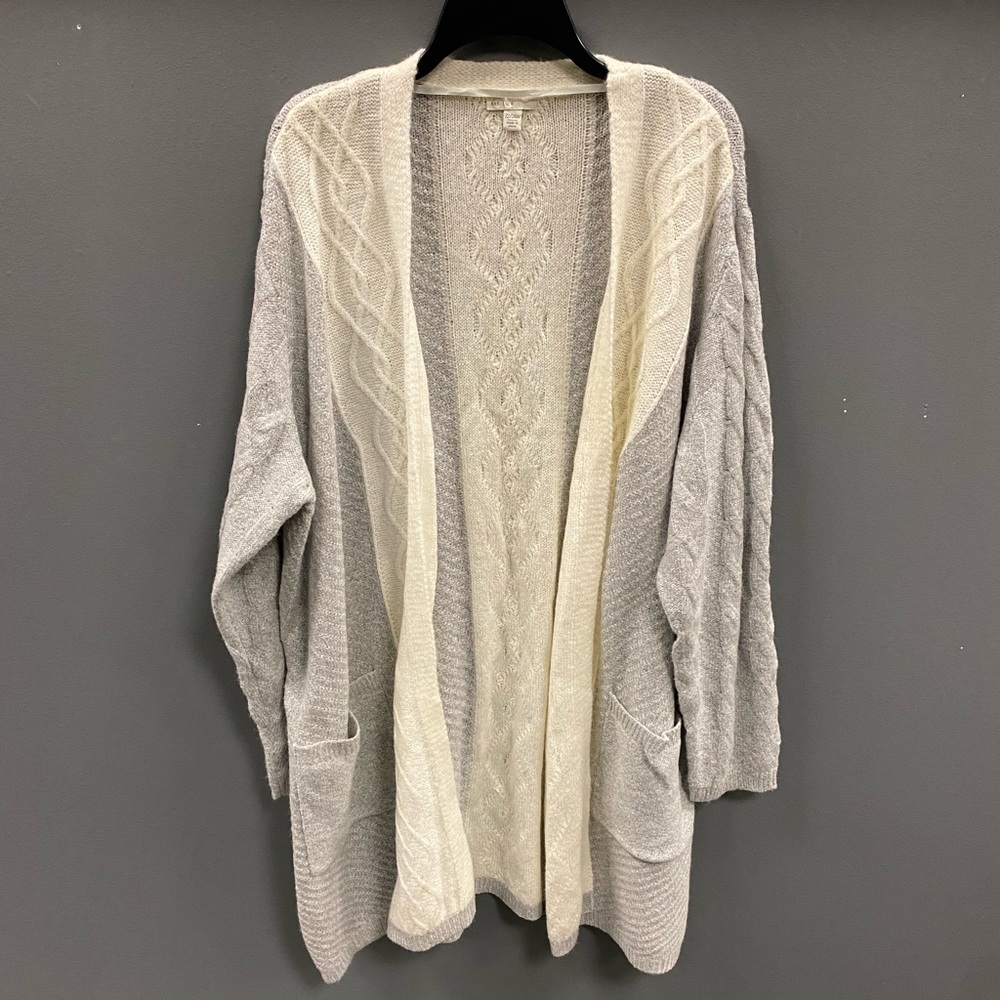 Cato Plus Gray & Ivory Long Duster Cardigan With Cabl… - Gem